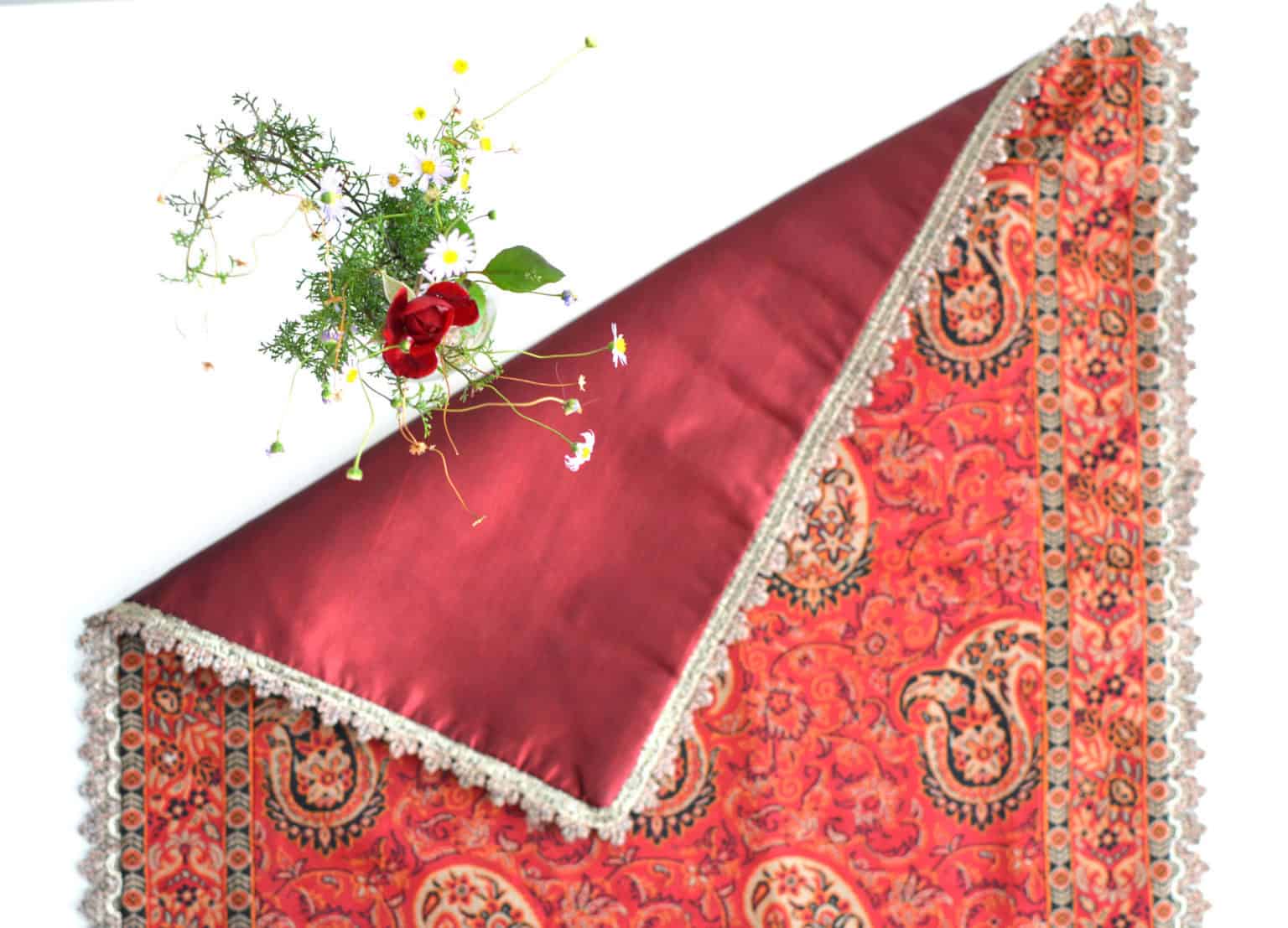 Square Red Tablecloth (Termeh) - Azar Bazaar Handmade Shop