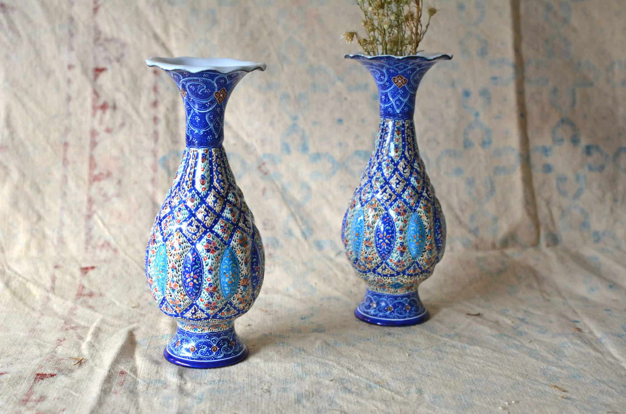 Pair of Enamelled Hand-Painted Vases - Azar Bazaar - Handmade Shop