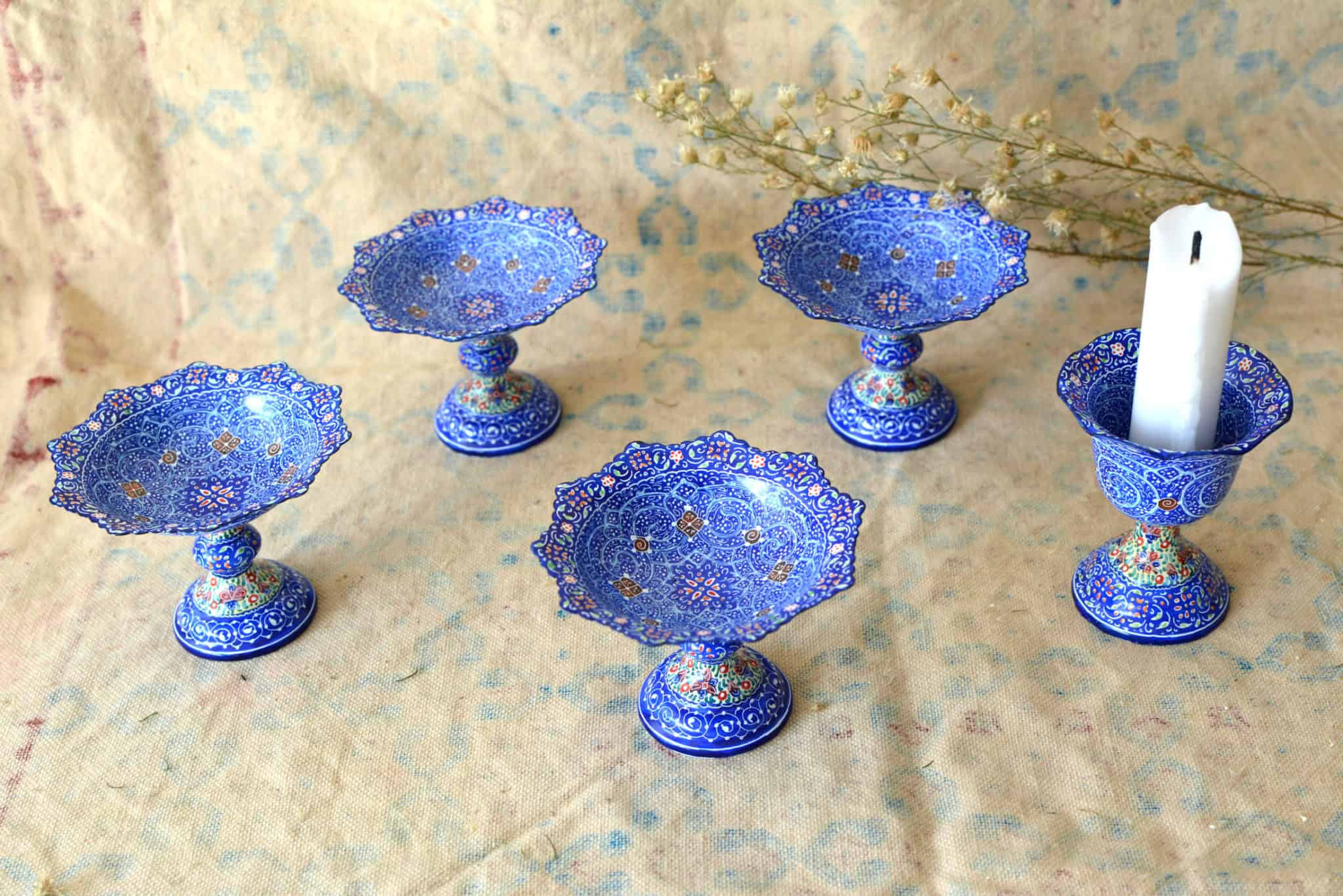 Set of 5 Hand-Painted Enamels (Minakari) - Azar Bazaar Art & Craft Shop