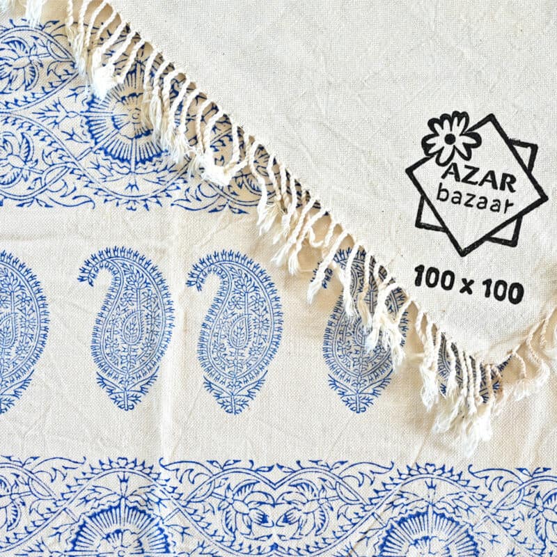 Blue Paisley Block-Printed Tablecloth - Azar Bazaar - Ghalamkar
