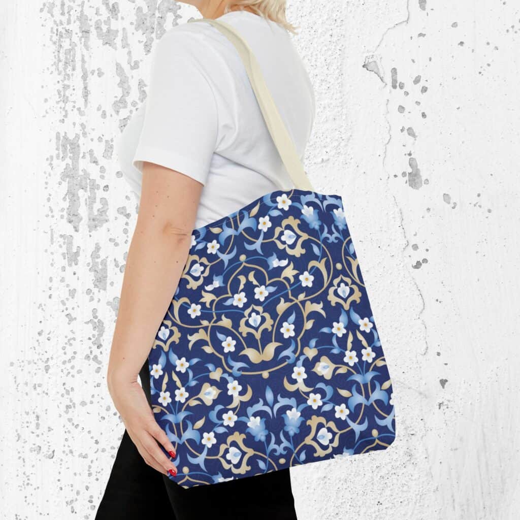Navy Persian Floral Tote Bag - Azar Bazaar